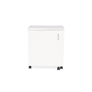 Arrow Sewing Classic Furniture “Judy” Sewing Cabinet: Portable, Folding, Compact, Locking Wheels, with Storage Bin and Hydraulic Machine Lift-White