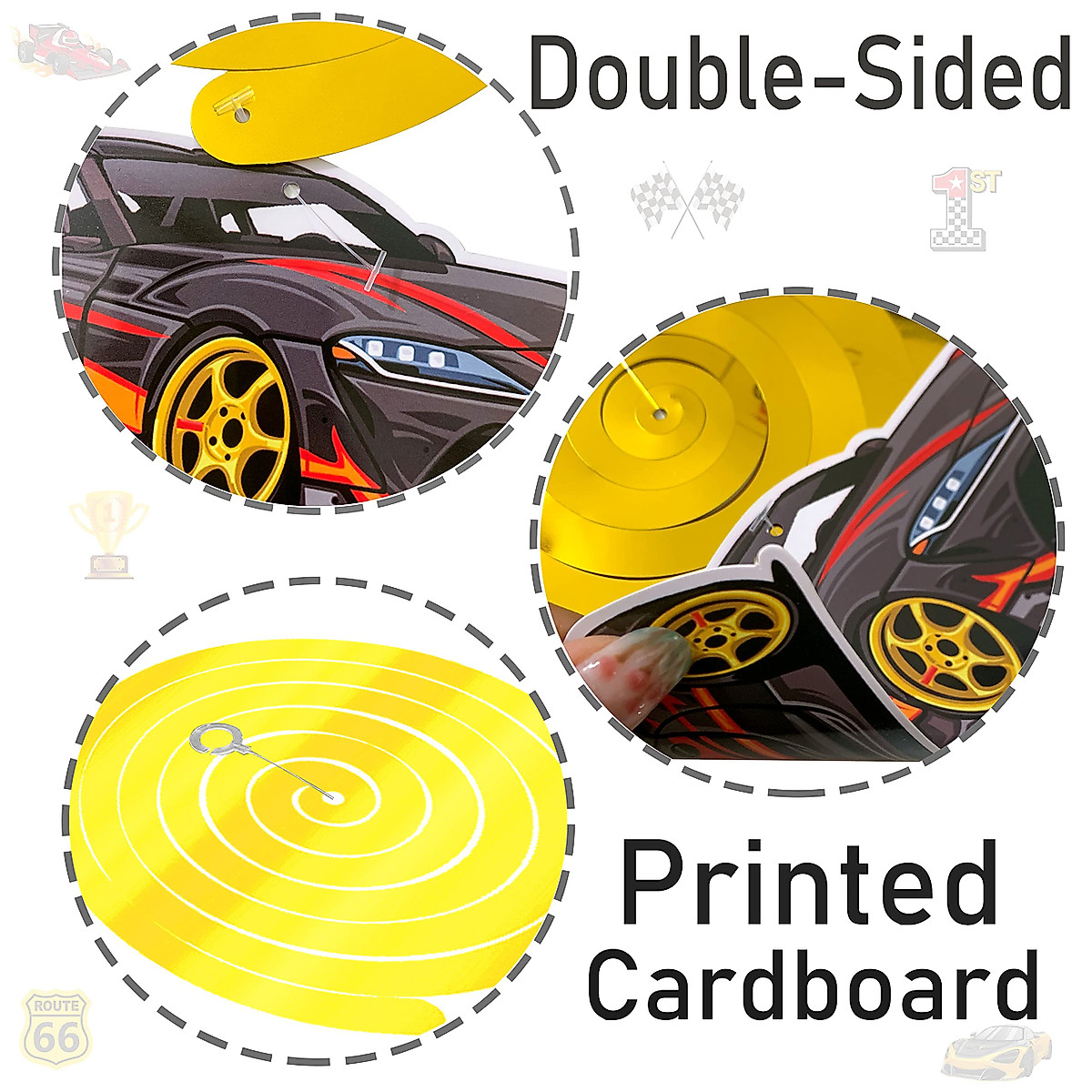 20 Pcs Race Car Hanging Swirl Decorations Racing Birthday Party Decorations Checkered Flags Racing Swirls Ceiling Decor for Boys Let's Go Racing Birthday Party Supplies