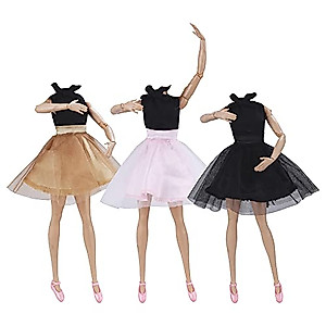 E-TING 3 Sets Ballerina Doll Clothes Chiffon Ballet Outfits Dance Dress Tutu Skirt with 3 Ballet Shoes for 11.5 Inch Girl Dolls