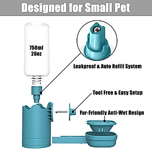 TOKAYIFE Pet Water Bottle for Cage Crate 26oz Automatic Feeding Water Dispenser for Dog Cat Rabbit (Blue, 26oz)