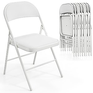 VINGLI Folding Chairs with Padded Seats, Metal Frame with Pu Leather Seat & Back, Capacity 350 lbs, White, Set of 10