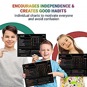 Magnetic Black Chore Chart 3pcs for Multiple Kids & Adults - 4 Fine Tip Chalk Markers - Dry Erase Black Boards - Reward Good Behavior for Toddlers & Responsibility for Teenagers - Organize The Family