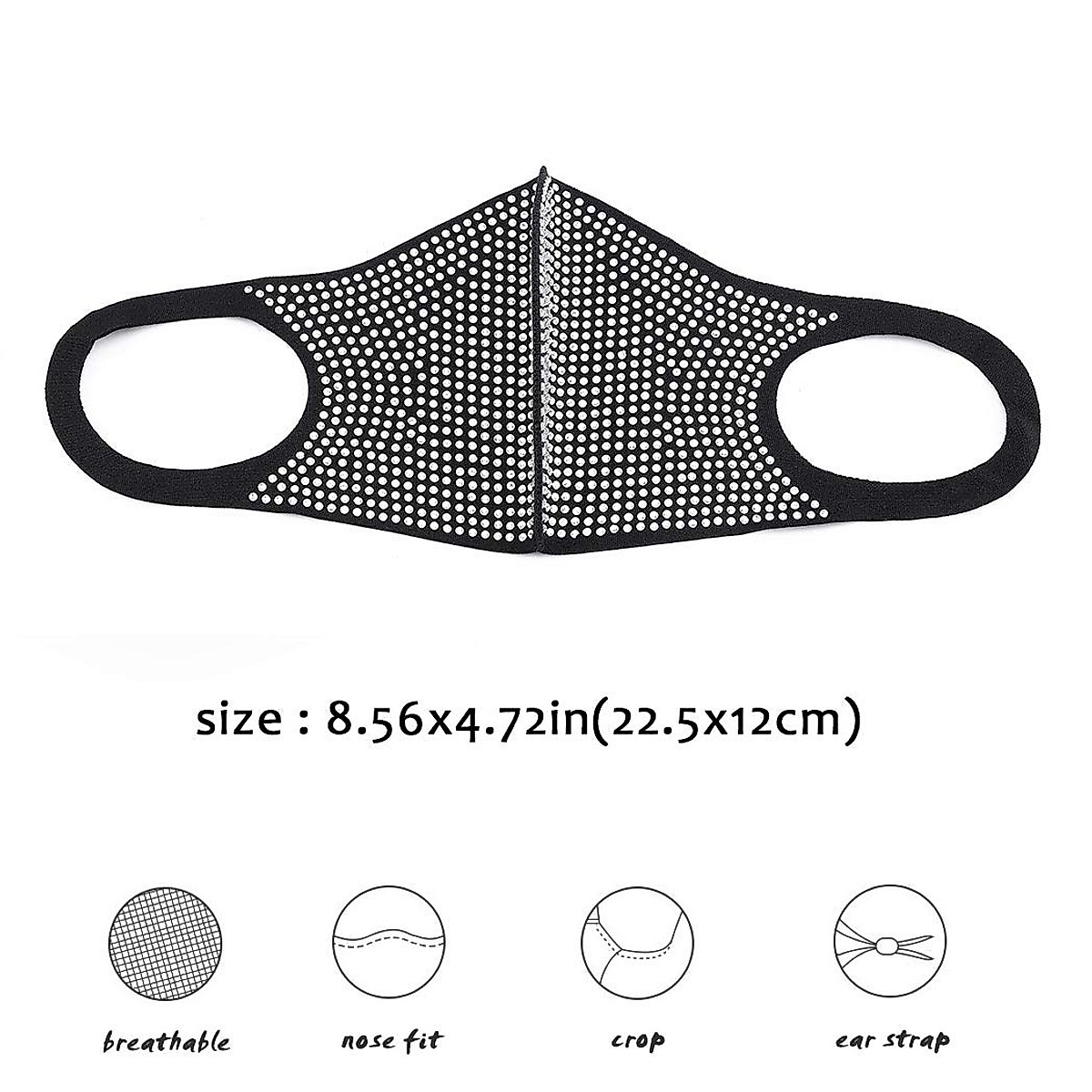 Urieo Fashion Sequins Face Mask Black Sparkly Rhinestones Masks Fashion Masquerade Halloween Masks Ball Party Nightclub Rave Festival for Women and Girls