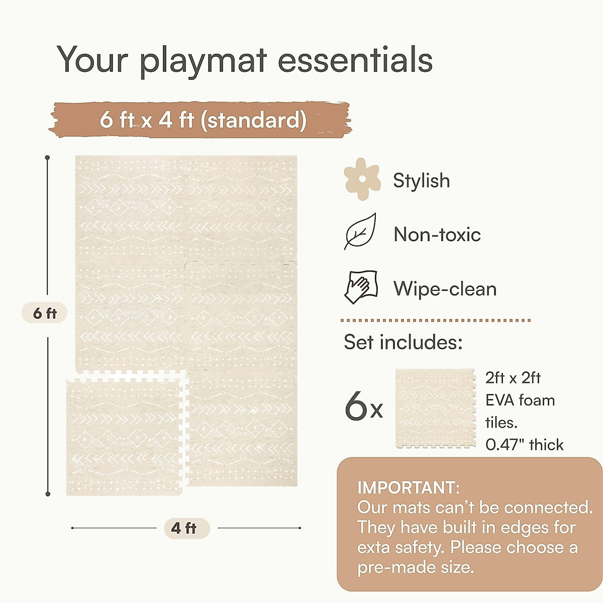 Lillefolk Premium Foam Play Mat for Baby - Large 72”x48” Non-Toxic, Soft Thick Activity Playmat for Girl or Boy; Interlocking Puzzle Tiles, Floor Mats for Infants Tummy Time, Crawling