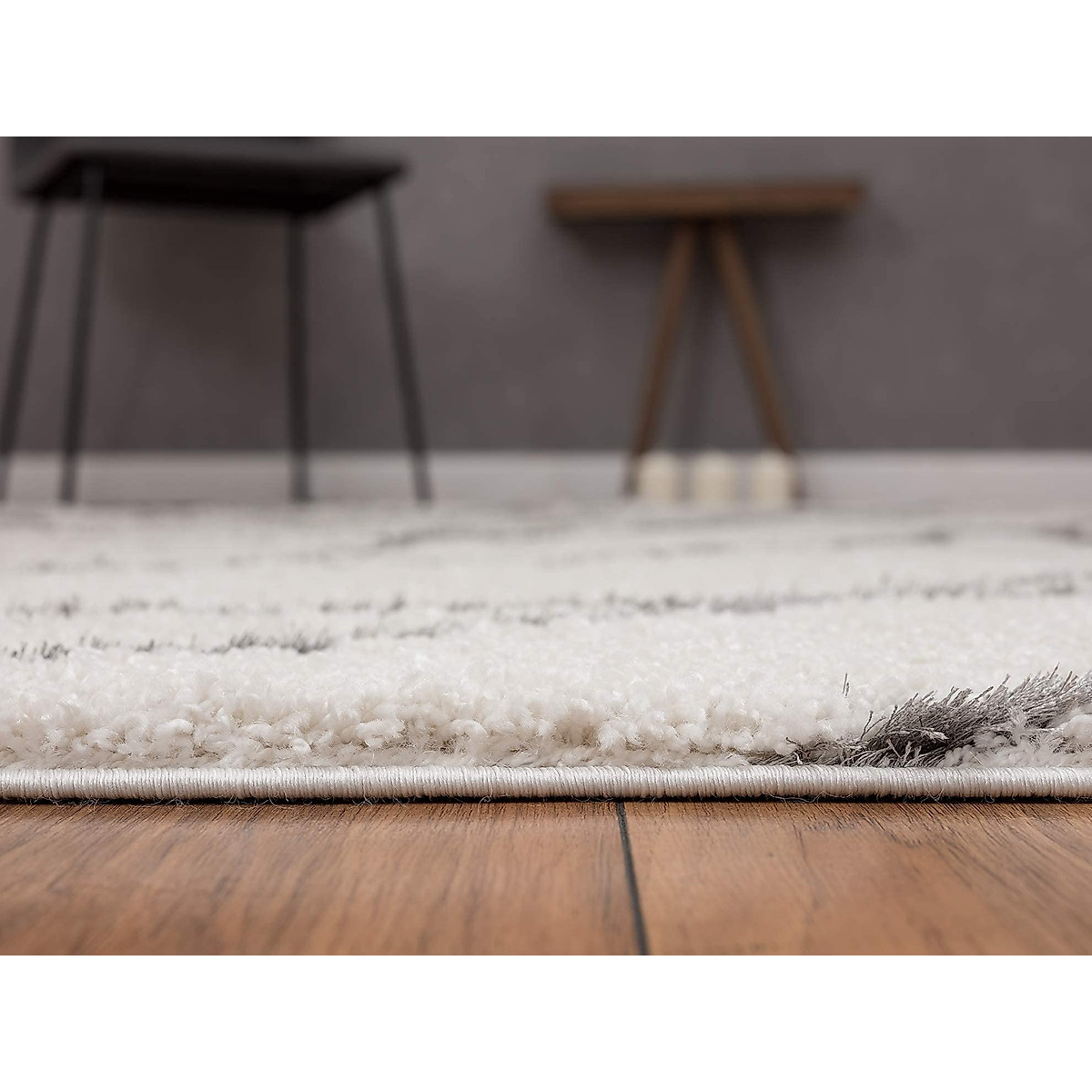 Abani Unique Boston Collection 5'3" x 7'6" Shag Area Rug - Cozy Soft & Plush Ivory Accent Rug Rugs