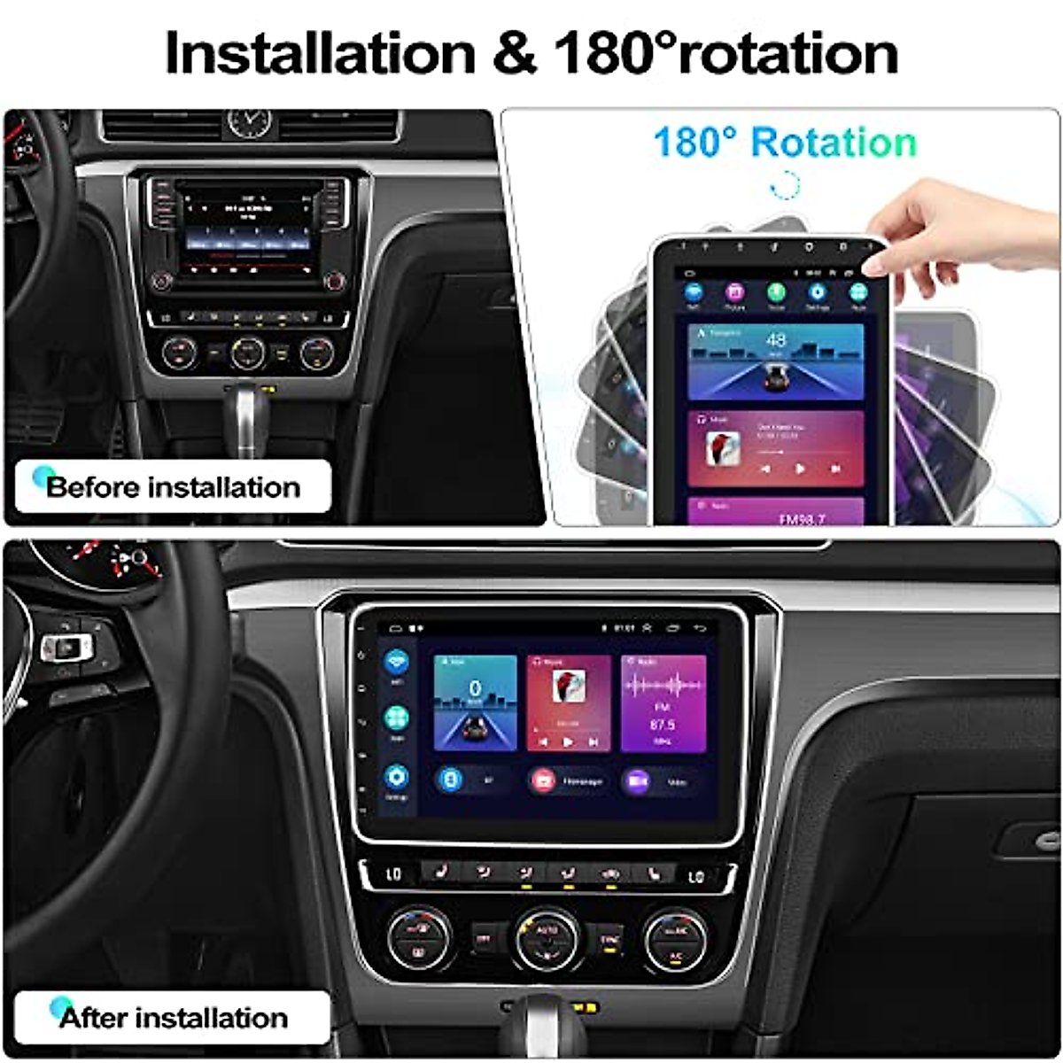 2022 Android 11 Rotating Touch Screen Car Stereo with Apple Carplay Android Auto, 10" Car Radio with Hi-Fi FM/RDS GPS WiFi Double Din Head Unit Support Bluetooth AHD Backup Camera(2+32)