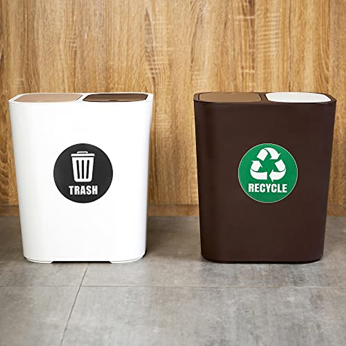 M METERXITY 6 Pack Recycle Sticker - Home Trash Can Labels, Strong Adhesion & Smooth Surface, Apply to Kitchen/Garden Trash Bin (5 Inch, White on Green)