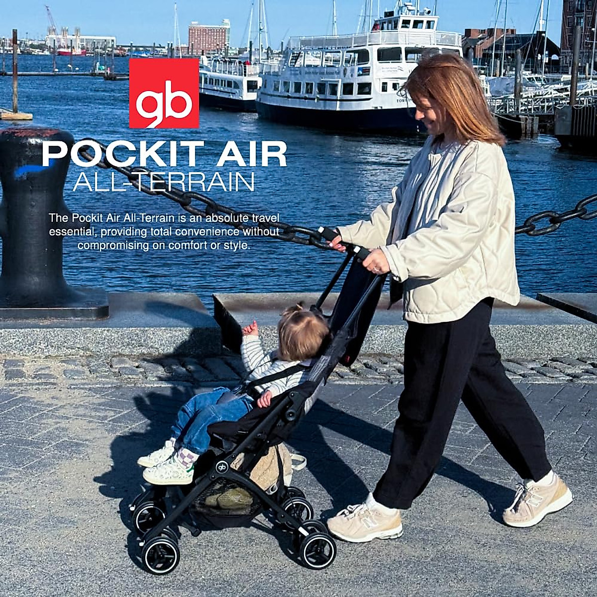 gb Pockit Air All Terrain Ultra Compact Lightweight Travel Stroller with Breathable Fabric in Velvet Black
