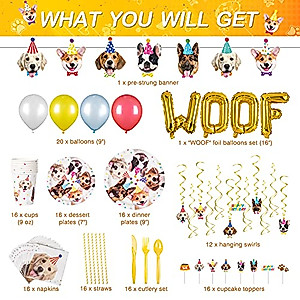 DECORLIFE Dog Party Decorations, Dog Themed Birthday Party Supplies Serves 16, Includes Paper Plates Set, Banner, Hanging Swirls, Total 178PCS, for Puppy Birthday Decorations