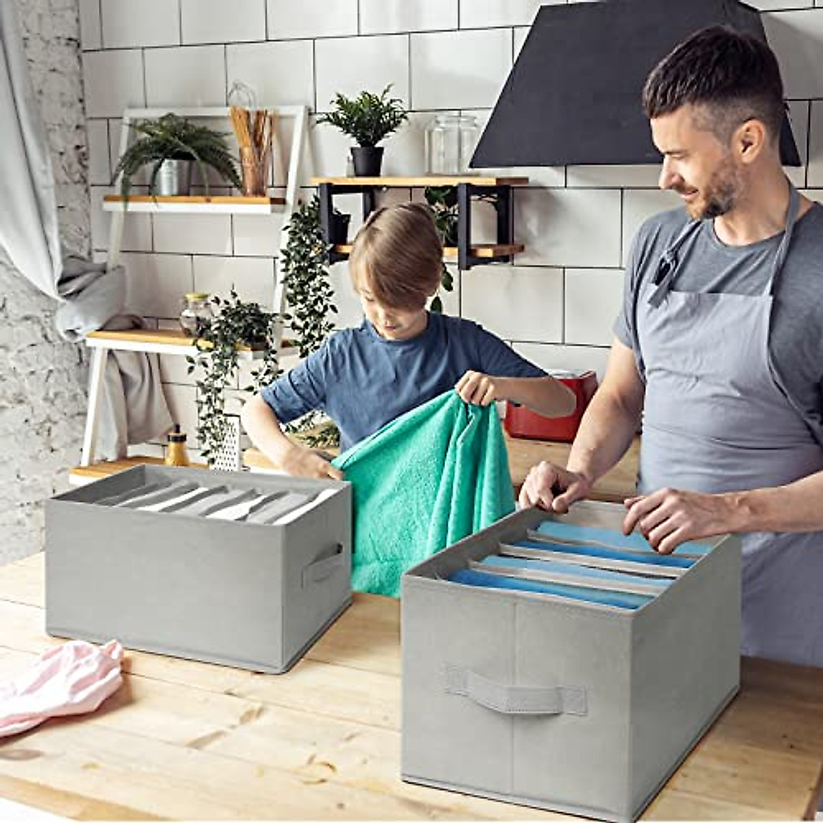 Criusia 3 Pack Large 17 Grids Closet Organizers and Storage with Handles and 6 Pack 58 Cell Sock Underwear Organizer Dividers