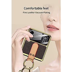 SHIEID Galaxy Z Flip 4 Case with Shoulder Strap, Ring Holder, Z Flip 4 Cover with Small Screen Protection, Premium Leather, and Wireless Charging Support for Samsung Flip 4 Case, Elegant White