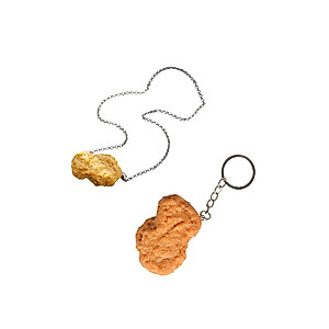 tenghong2021 Imitation Food Keychain Fried Chicken Leg Nuggets Wing Creative Keyring Fun Cute Handbag Purse Car Accessories (Set A(Chicken Nugget Necklace+Chicken Nugget Keychain))