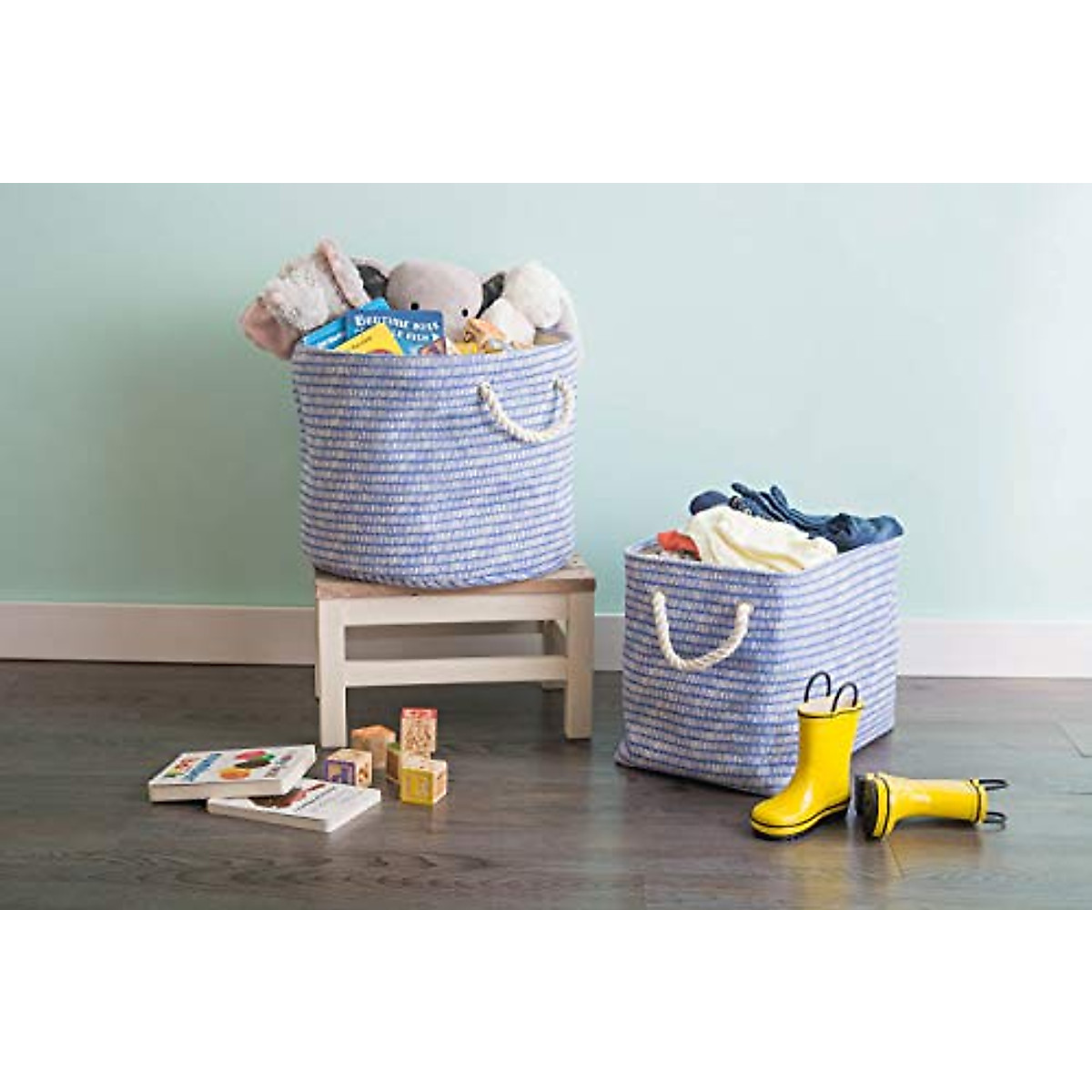 DII Polyester Container with Handles, Keeping Score Storage Bin, Large, Bright Blue