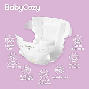 Babycozy Boucy Soft Newborn Diapers for Sensitive Skin, Hypoallergenic Disposable Diapers, Plain White Diapers Without Chlorine, Soft Diapers for Baby&Infant&Preemie, Size 1(8-14lb) 82 Count