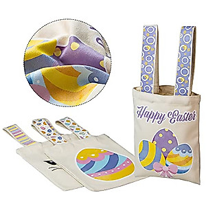 JOYIN Easter Reusable Canvas Gift Bags with Handles, 10”x 8” Large Bunny Easter Gift Treat Candy Bags Bulk Easter Basket for Kids Easter Party Favors and Easter Egg Hunt