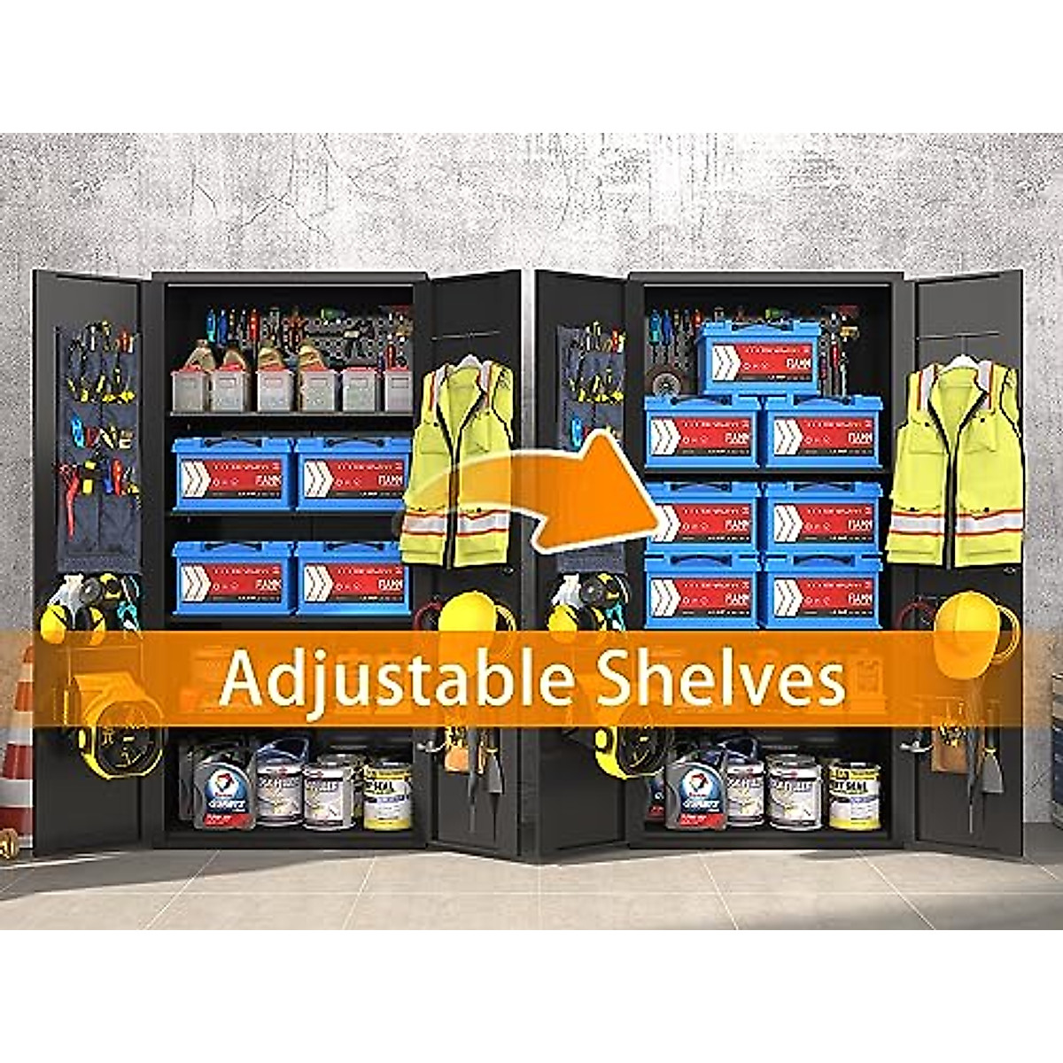 ANTISTA Metal Storage Cabinet - 72-Inch Black Lockable Garage Cabinet with Doors& 4 Adjustable Shelves | Heavy-Duty Steel Cabinet for Garage, Office, Pantry, Gym