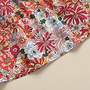 Toddler Infant Girl Flower Dress + Sun Hat 2Pcs Summer Boho Floral Ruffle Sleeve Tutu Dresses Baby Clothes Set (12-18 Months, Yellow)