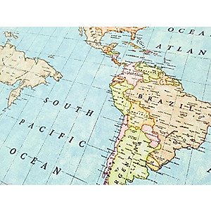 HomeBuy World Map 3 Designer Curtain Upholstery Cotton Fabric Material - 280Cm Extra Wide - Sky Blue (Sold The Yard)