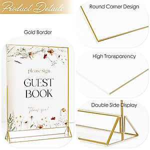 Acrylic Sign Holder 8.5x11 Gold Frames Clear Sign Holder, Gold Picture Frame Double Sided Flyer Holder, Table Menu Holder Display Stand for Wedding Signs Table Numbers