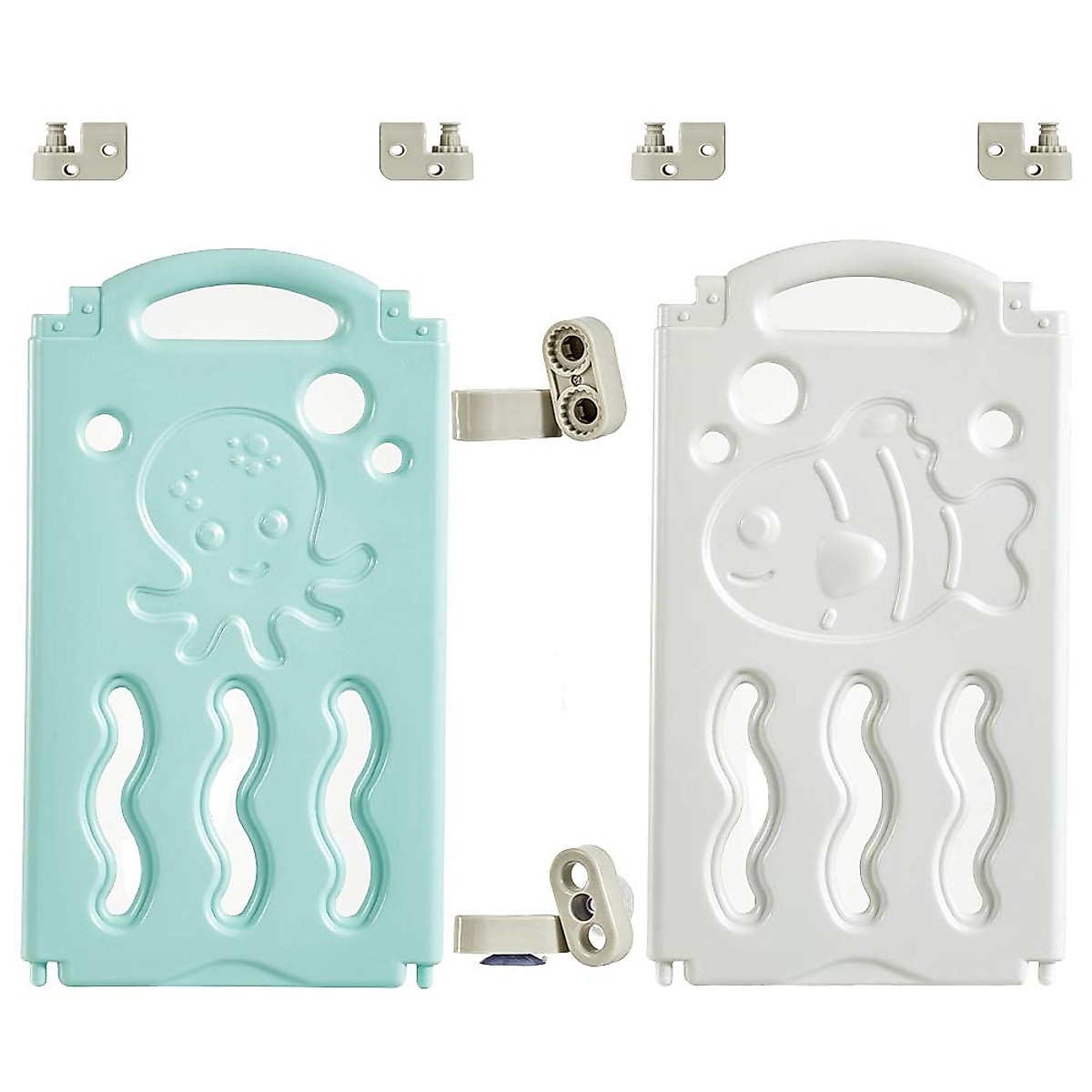 Albott Foldable Baby Playpen Kids Play Yard 2-Panel Extension (White+ Blue)