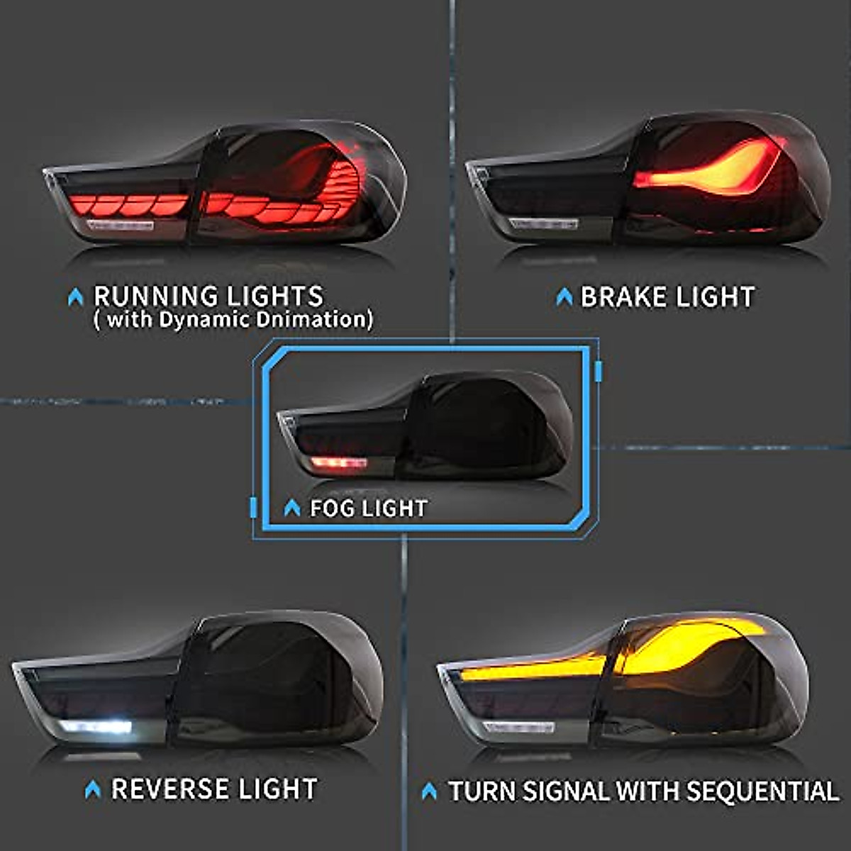 VLAND LED Tail Lights Compatible with 4-series BMW GTS F32 F33 F36 F82 F83 2014-2020 Sedan/ Convertible/ Coupe w/Sequential w/Dynamic Animation Dragon Scale (Smoke)