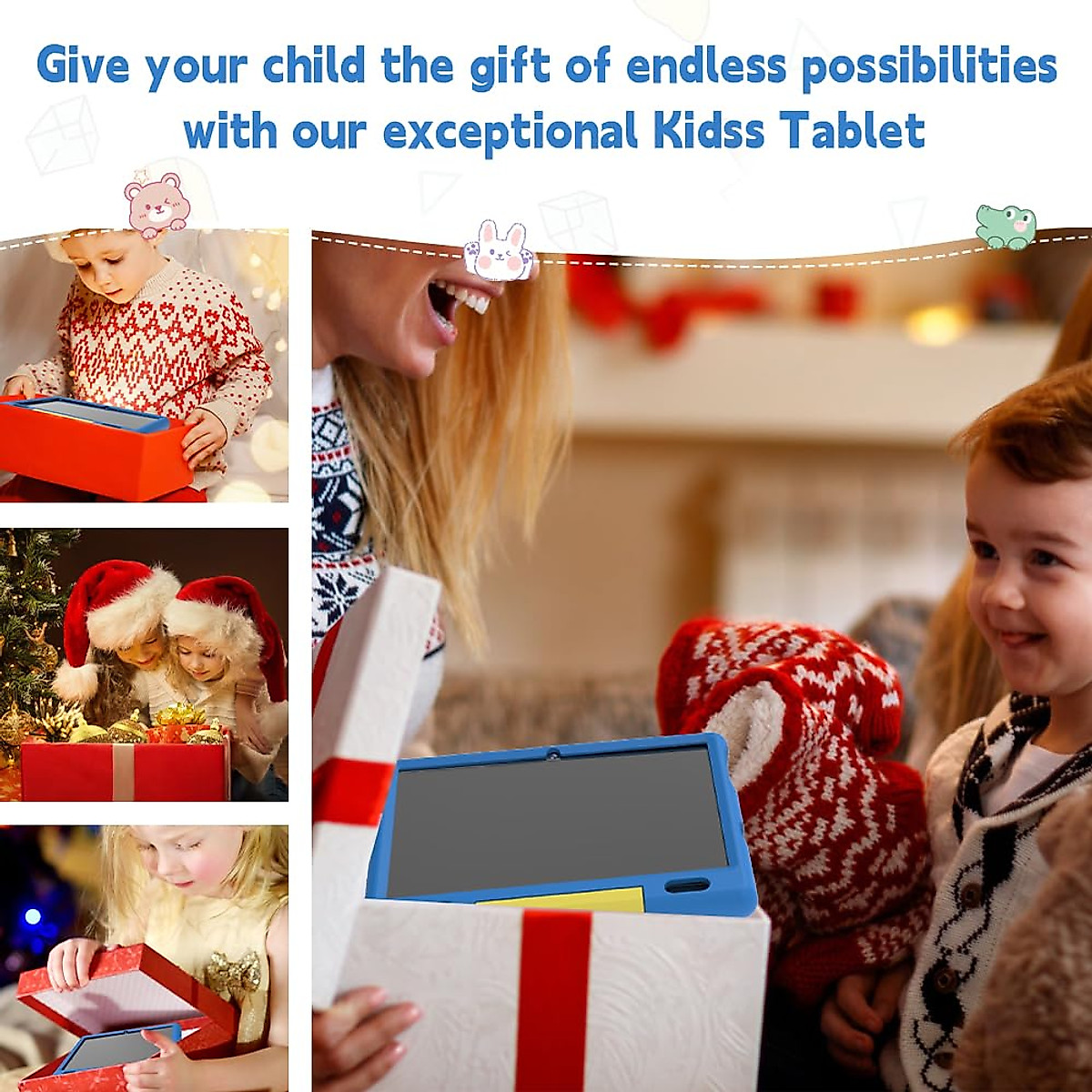 ApoloSign Kids Tablet 10 inch, Android 13 Tablet for Kids, 2+32GB Storage, Pre-Installed Educational Apps with Ad-Free Contents and Parental Control, 5000mAh Battery, EVA Shockproof Case - Blue