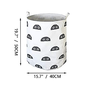 SEAFOWL 19.7" Collapsible Laundry Basket,Round Canvas Waterproof Large Storage Basket Cute Cartoon Nursery Basket (Big Eye Monster)