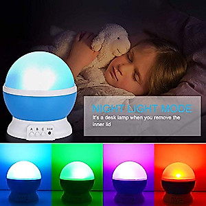 Luckkid Baby Night Light Moon Star Projector 360 Degree Rotation - 4 LED Bulbs 9 Light Color Changing with USB Cable, Unique Gifts for Men Women Kids Best Baby Gifts