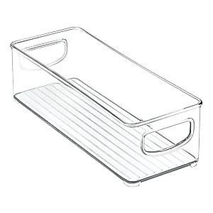 mDesign Small Plastic Nursery Storage Container Bins with Handles for Organization in Cabinet, Closet or Cubby Shelves - Organizer for Baby Food, Bibs, Formula - Ligne Collection - 4 Pack - Clear