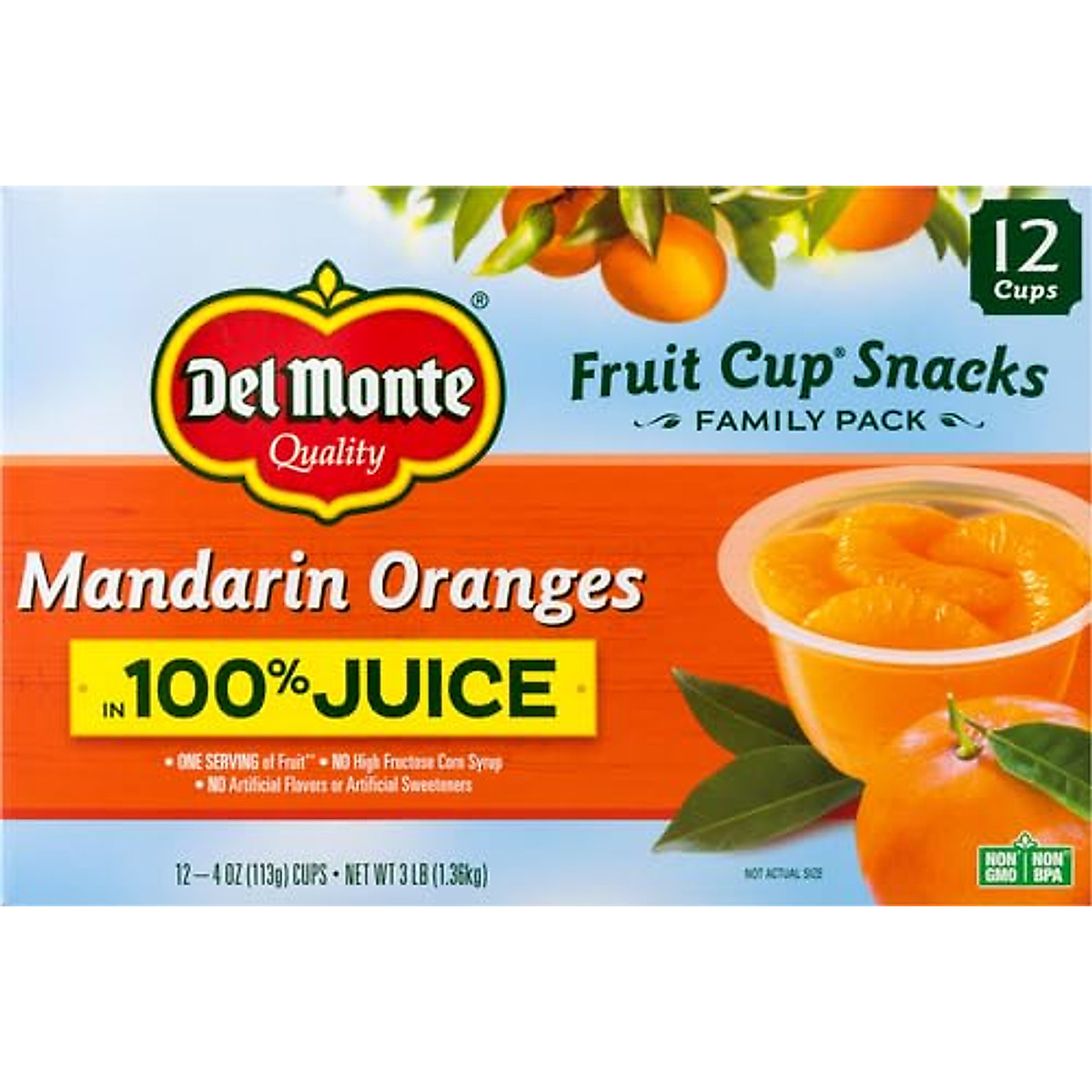Del Monte Mandarin Orange in 100% Juice Snack Cups, 4-Ounce Cups (Pack of 12)