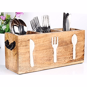 TrendBell Christmas Gift 3-Slot Wooden Utensil Caddy for Kitchen Countertop, Multi-Purpose Wooden Desk Organizer Work Desk, Bathroom, Cutlery Caddy, Office Supplies Organizer – 10.75 X 3.5 X 4 Inches