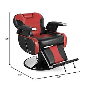 Salonsunny Black & Red Styling Salon Spa Reclining Chair All Purpose Barbering Chair Professional Vintage Heavy Duty Equipment