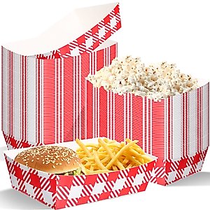 200 Pieces 2 lb Gingham Party Paper Food Trays Red Checkered Party Supplies Nacho Food Tray Snack Candy Holder Trays Disposable Serving Trays for Carnival Gingham Party Decorations Food Holder Trays