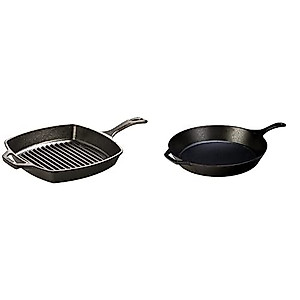 Lodge 15 Inch Cast Iron Skillet and 10.5-inch Square Grill Pan Bundle