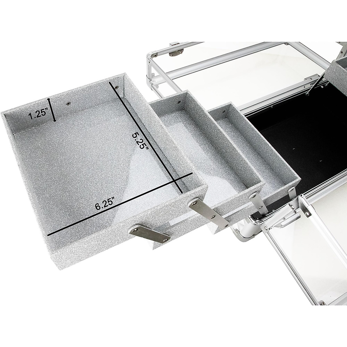 Ver Beauty 3.8mm Armored Acrylic Makeup Case Jewelry Portable Travel Art Craft Tattoo Organizer with 6 Extendable Trays Clear Cover Micro-Fiber Cloth Brush Holders Keylocks, Silver Diamond