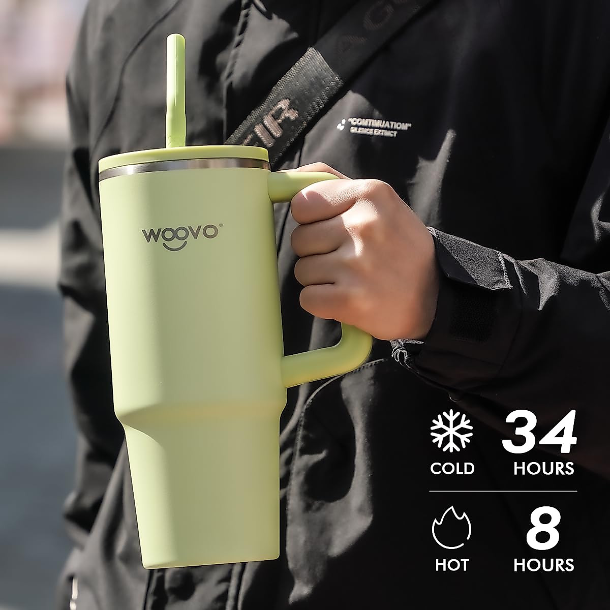 WOOVO 30oz Water Tumbler with Handle, Insulated Mug with Straw and Lid, BPA Free Reusable Double Wall Stainless Steel Water Bottle, Travel Cups Stay Cold, Green