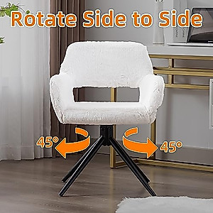 ABET Fluffy Desk Chairs Set of 2, Modern Swivel Accent Home Office Chair No Wheels, Hollow Back & Metal Legs, Faux Fur Vanity Chair for Teen Girls Women Side Armchair for Bedroom Living Room White