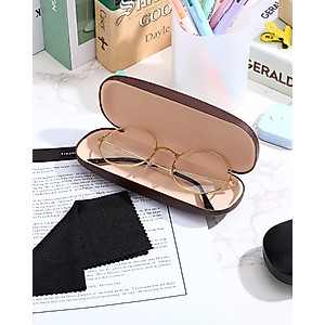 Frienda 3 Pieces Hard Glasses Case Reading Eyeglass Case Protective Sunglasses Case with Cleaning Cloth for Men Women Unisex(Blue, Brown, Black)