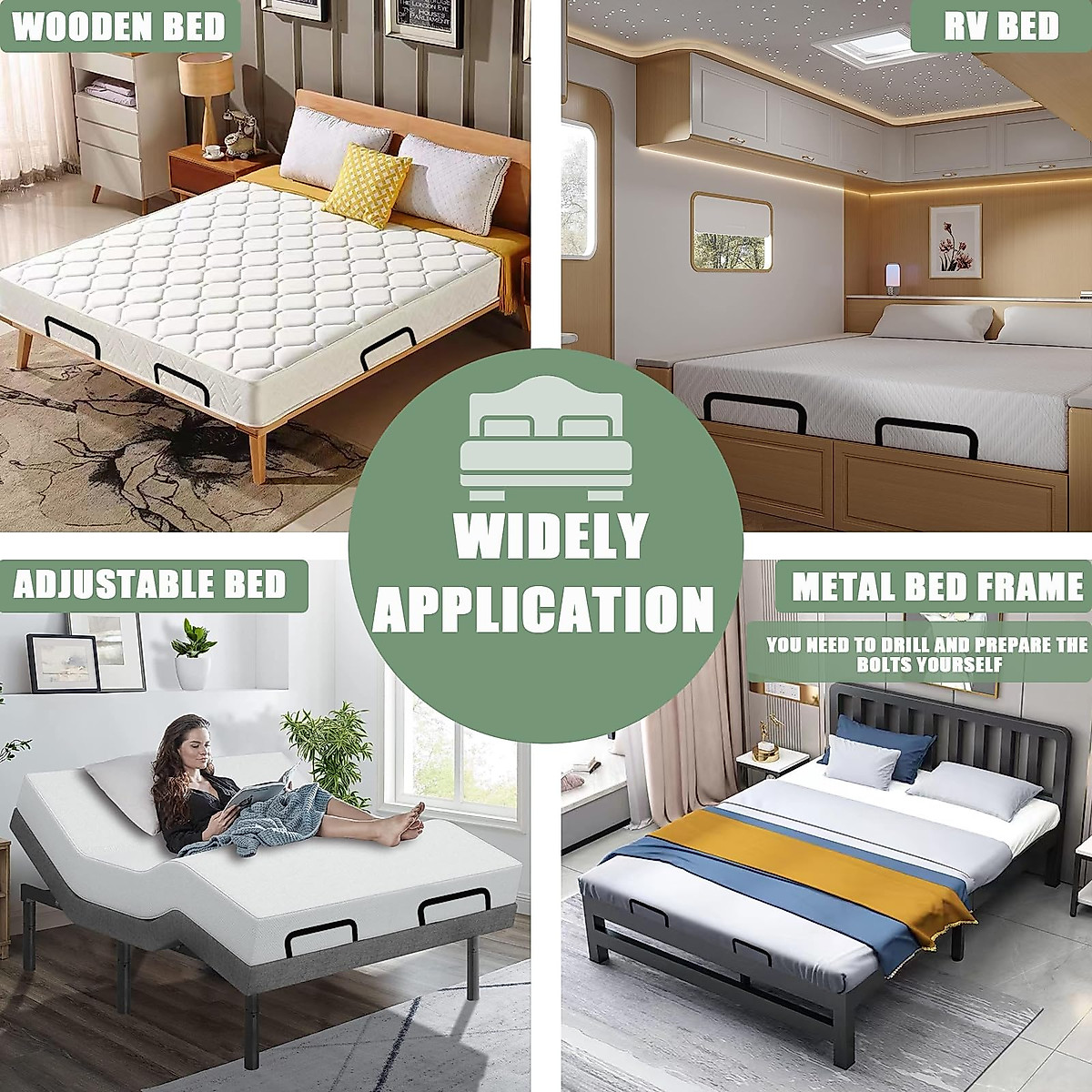 4 Pcs Mattress Slide Stopper, Metal Mattress Retainer Bar for Adjustable Beds, Mattress Holder in Place to Keep Mattress from Sliding, Metal Mattress Stabilizers for Wooden Bed Frame