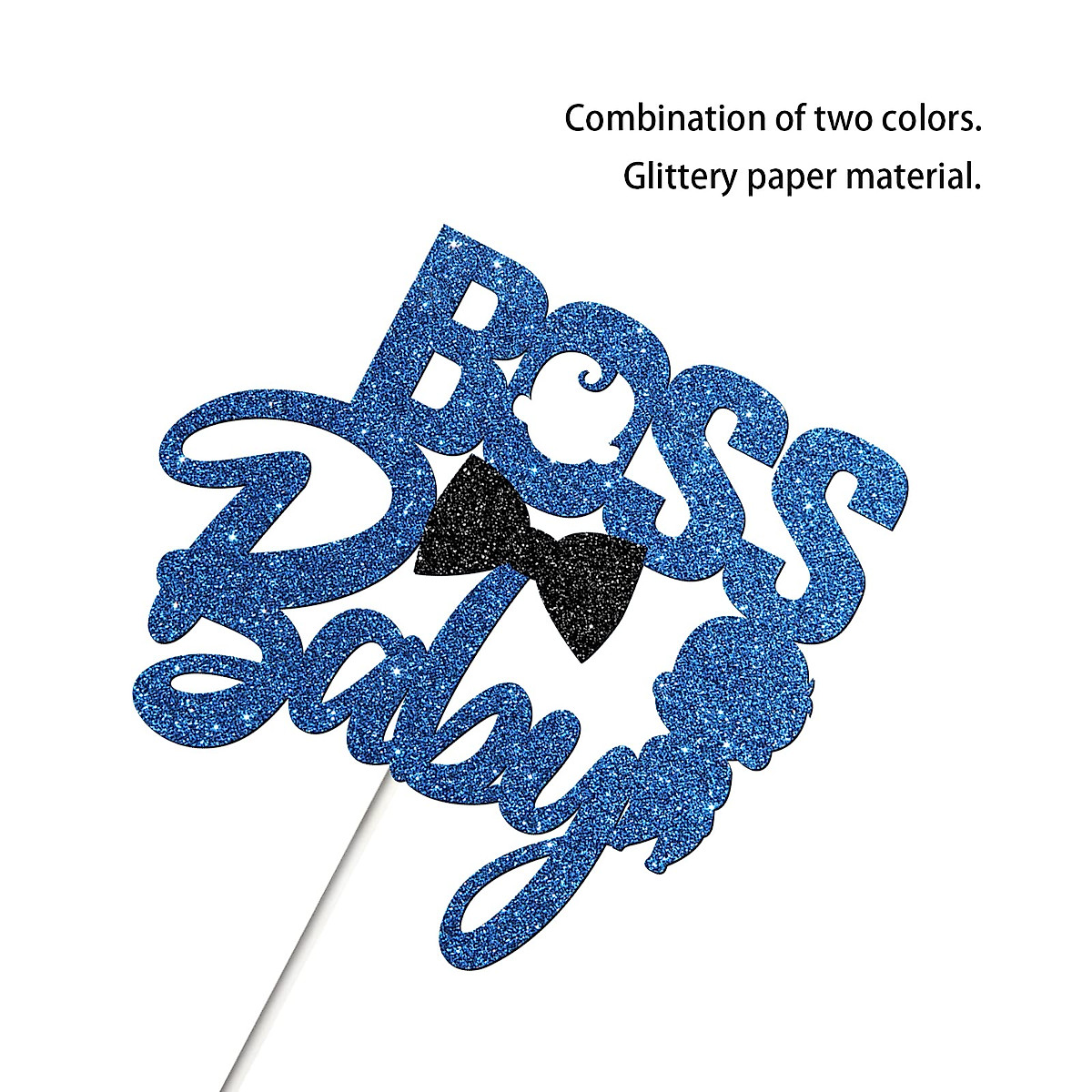 Boss Baby Cake Topper for Boy Birthday, Gender Reveal Welcome Baby Boy Cake Decoration, Baby Shower Birthday Party Supplies Boss Boy - Blue Black Glitter