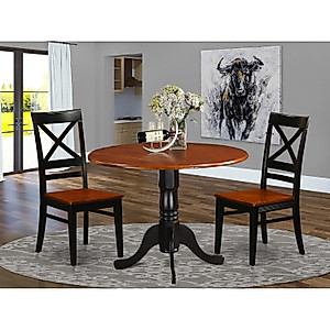 East West Furniture DLQU3-BCH-W 3 Piece Dining Set Contains a Round Dining Table with Dropleaf and 2 Kitchen Chairs, 42x42 Inch, Black & Cherry