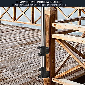 wihxd 2 Pcs Patio Umbrella Holder, Adjustable Deck Umbrella Mount, Heavy Duty Patio Umbrella Stand, Outdoor Umbrella Clamp Bracket for Deck Railing, Balcony, Courtyard, Fences (Max OD 2.2'')