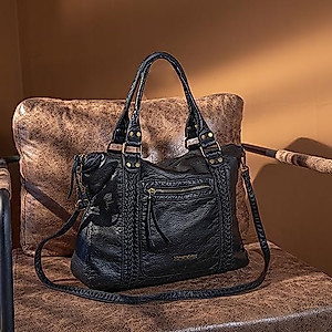 Montana West Washed Leather Crossbody Bags for women Trendy Hobo Bags Soft Purses for Women Work Tote Bags MWC-217BK