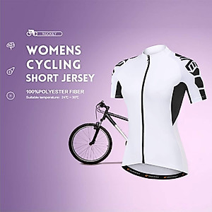 NUCKILY Women's Cycling Jersey Short Sleeve with 3 Pockets Bike Bicycle Clothing Biking Riding Shirts Cycle Wear White