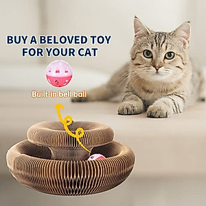 Magic Organ Cat Scratching Board, 2PC Cat Toys, Interactive Scratch Pad Cat Toy with Toy Bell Ball, Stretchy Cat Accordion Toy for Kitty & Cat Lovers Gifts (2PCS)