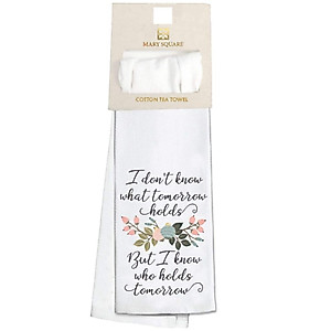 Mary Square Set of Two Coordinating Kitchen Tea Towels I Don't Know What Tomorrow Holds, But I Know Who Holds Tomorrow Peach Floral Design Set for Home