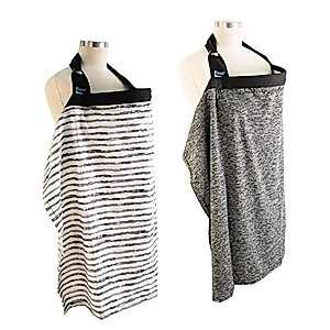 Bebe au Lait Zip & Switch Nursing Cover- Premium Cotton Breastfeeding Cover for Mom, Privacy Nursing Cover for Breastfeeding,Breathable Nursing Cover Up, One Size Fits All -Grey & Stripes (Pack of 2)