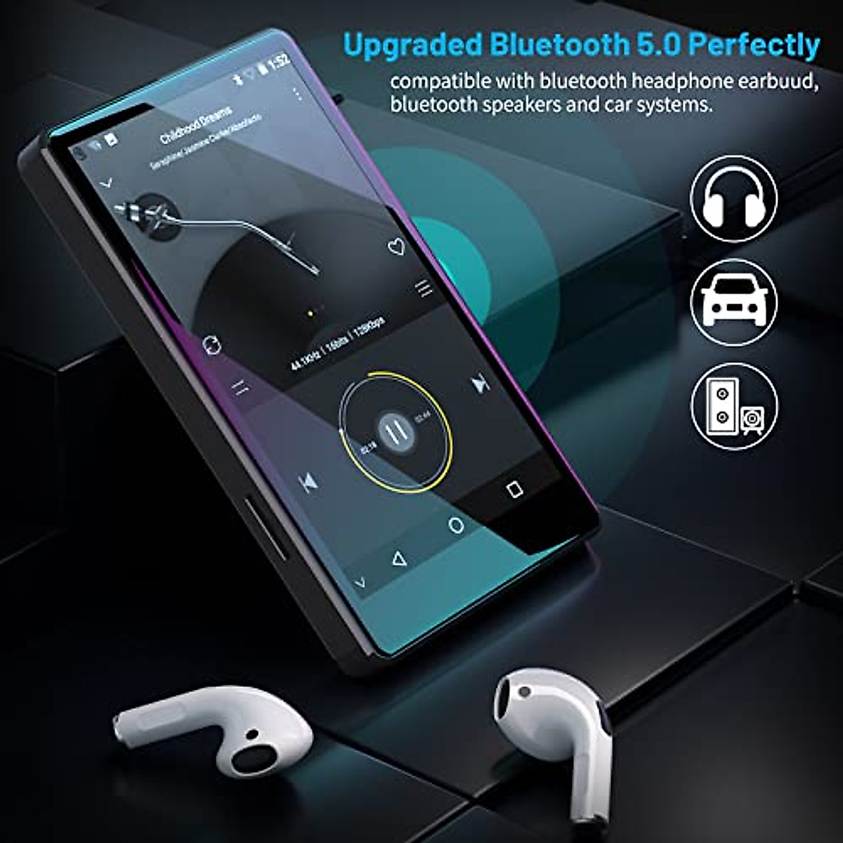 Luoran Mp3 Player Bluetooth with Spotify for Kids, Audible,Browser(Removable),Amazon Music,4.0" IPS Display MP4 Portable Music Player,Full Touchscreen Metal Frame & Glass Back Up to 256GB