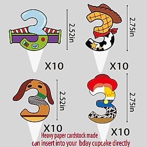 40pcs Cartoon Story Cupcake Toppers 3rd Birthday Decorations for Boys Girls 3rd Birthday Party Supplies