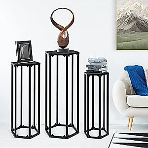 DAILY&DIARY Plant Stand Indoor Set of 3, Modern Hexagon Tall Plant Stand Outdoor Plant Stand Nesting Metal Plant Stand Flower Pot Shelf Holder for Living Room,Patio, Party, Wedding Decor (hex-black)